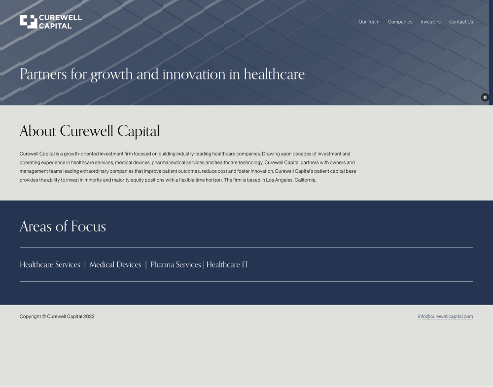 Curewell Capital Private Equity Web Design by SPINX Digital