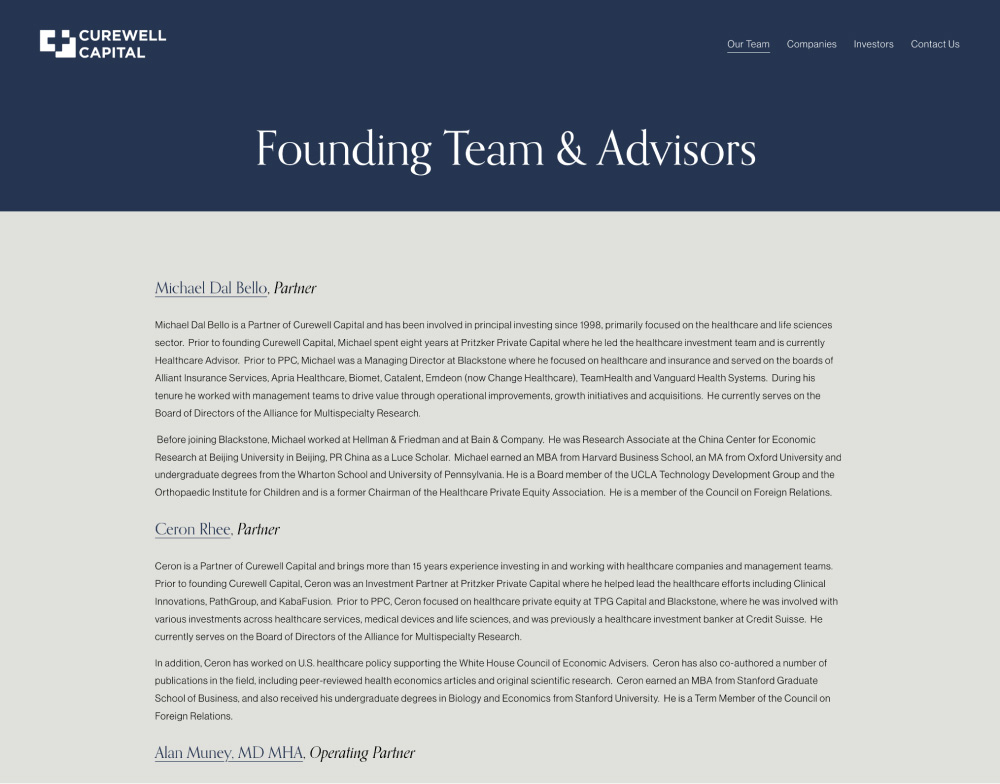 Curewell Capital Private Equity Web Design by SPINX Digital